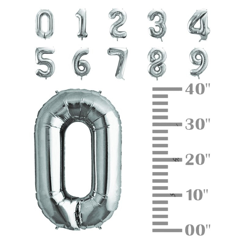 40in Silver Number Balloons - Large Numbers Foil 40" Digit Giant Jumbo ...